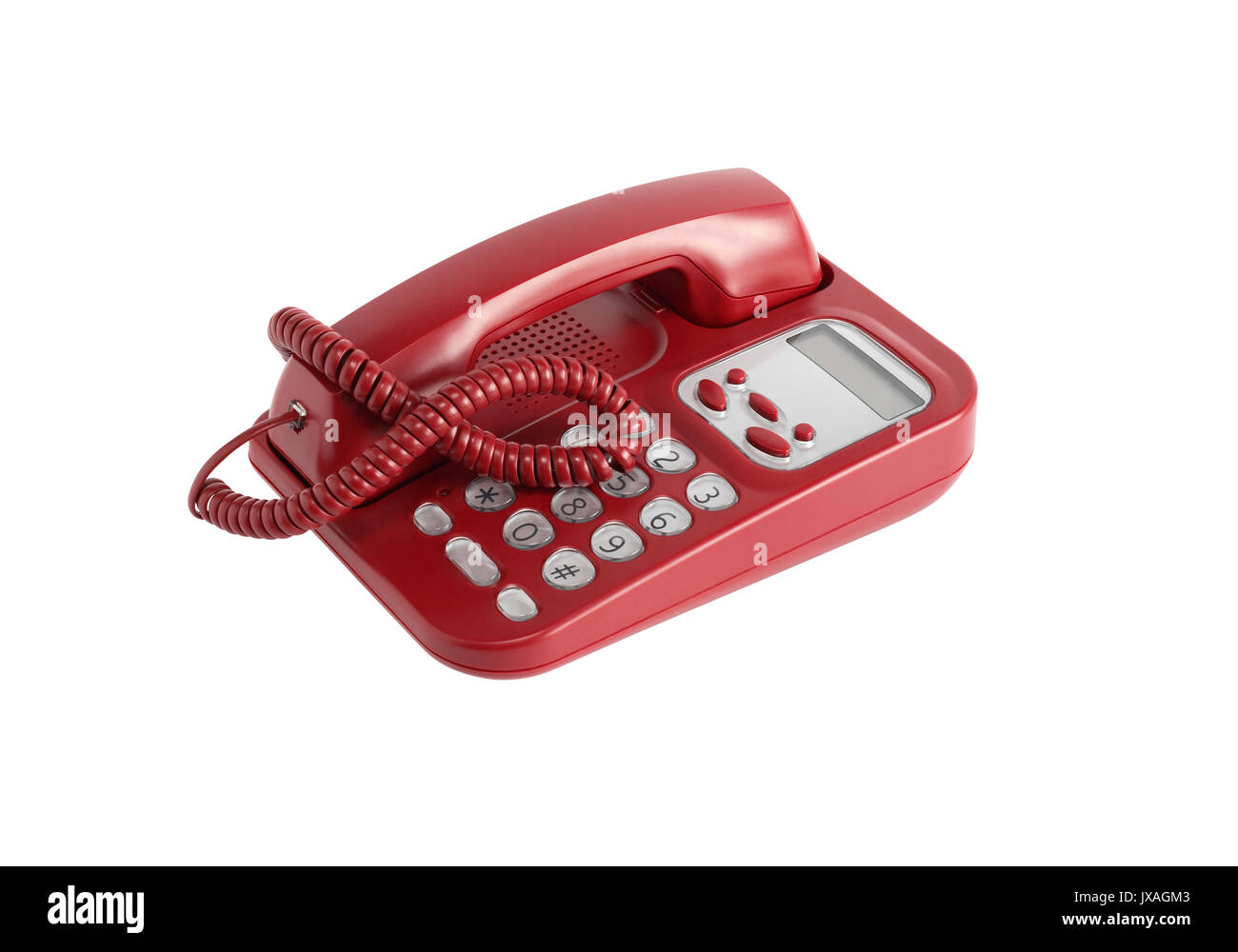 Ordinary red telephone on white background. Isolated with clipping path ...