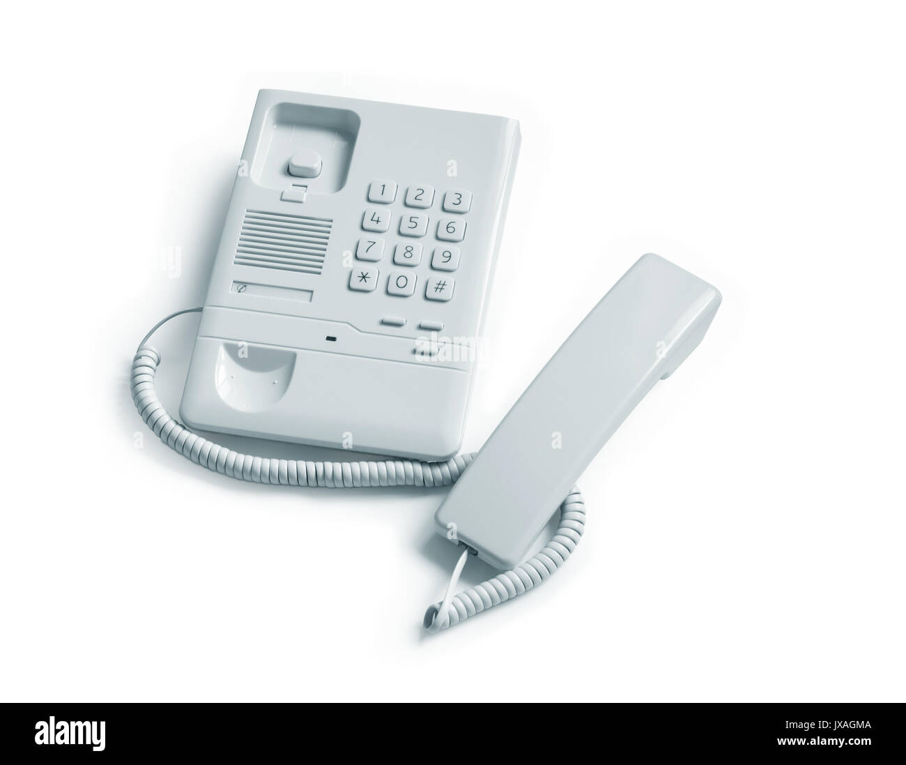 Ordinary gray telephone near receiver on white background. Isolated ...