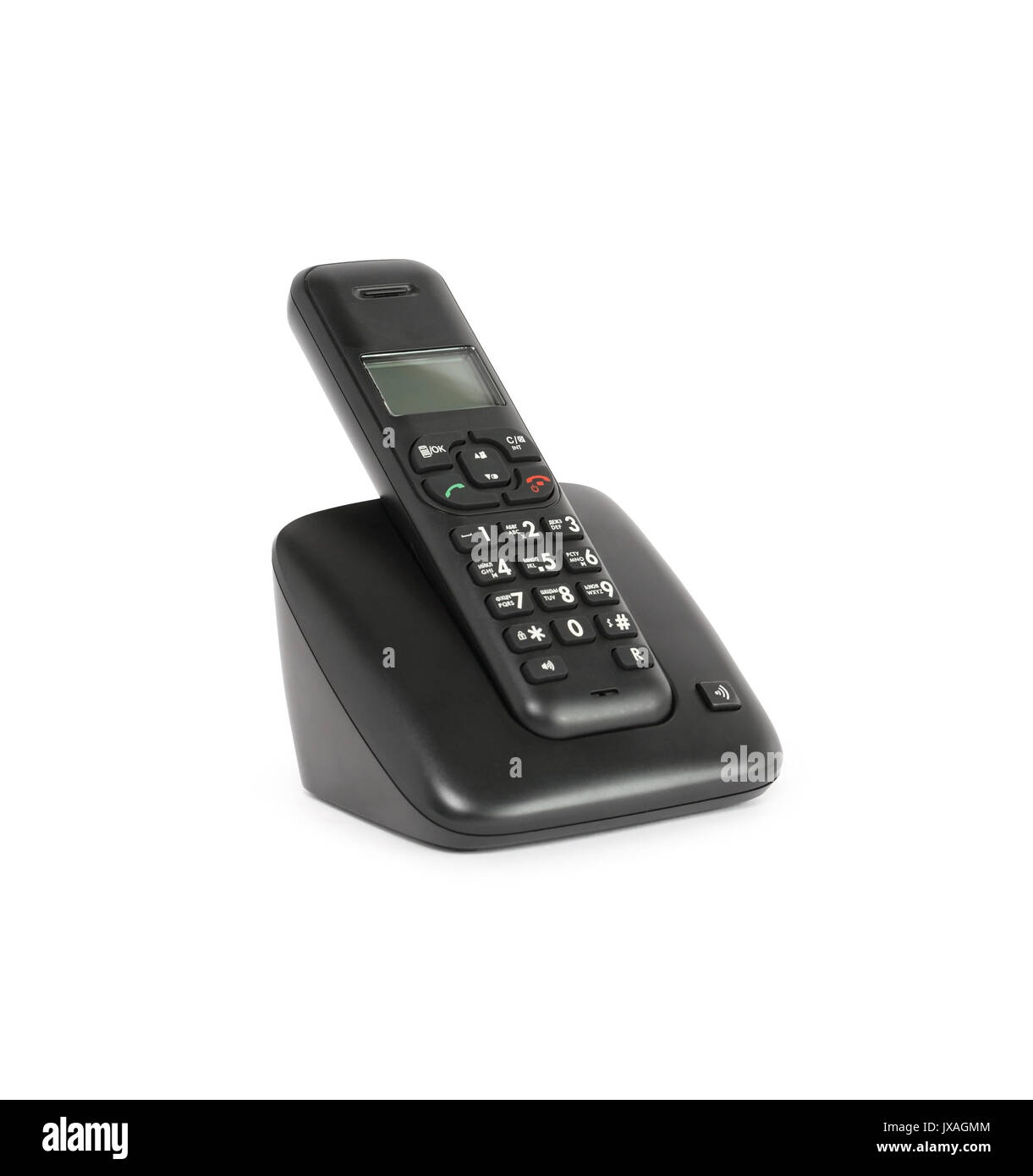 Modern black wireless telephone on white background. Clipping path is ...