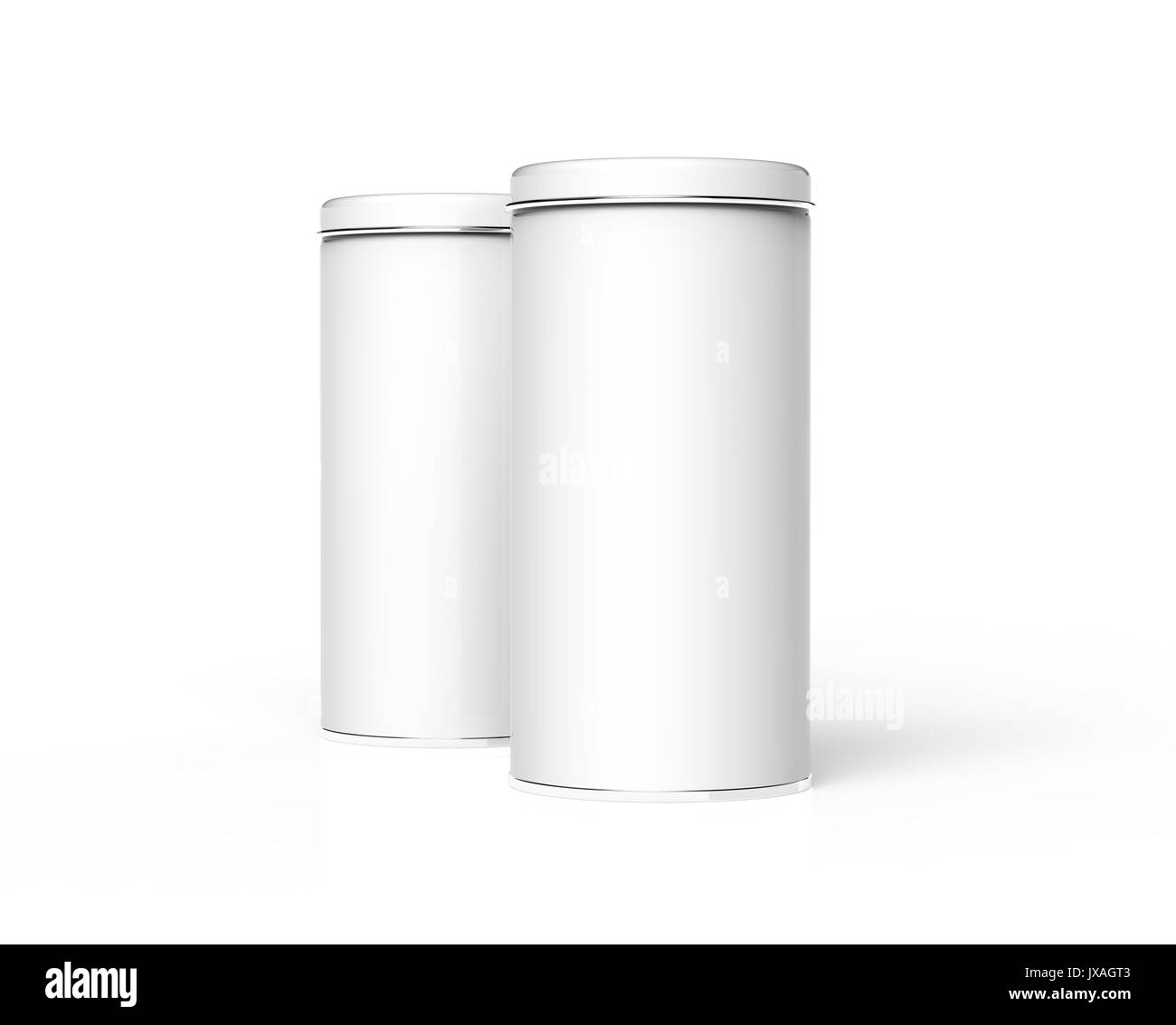 Tall metal tin mockup, blank round tin cans template with glossy ...