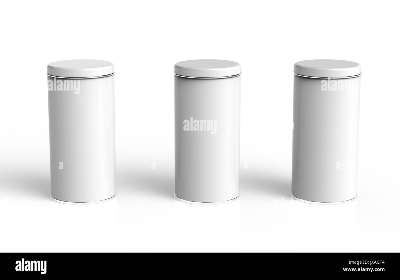 Tall metal tin mockup, blank round tin cans template with glossy ...