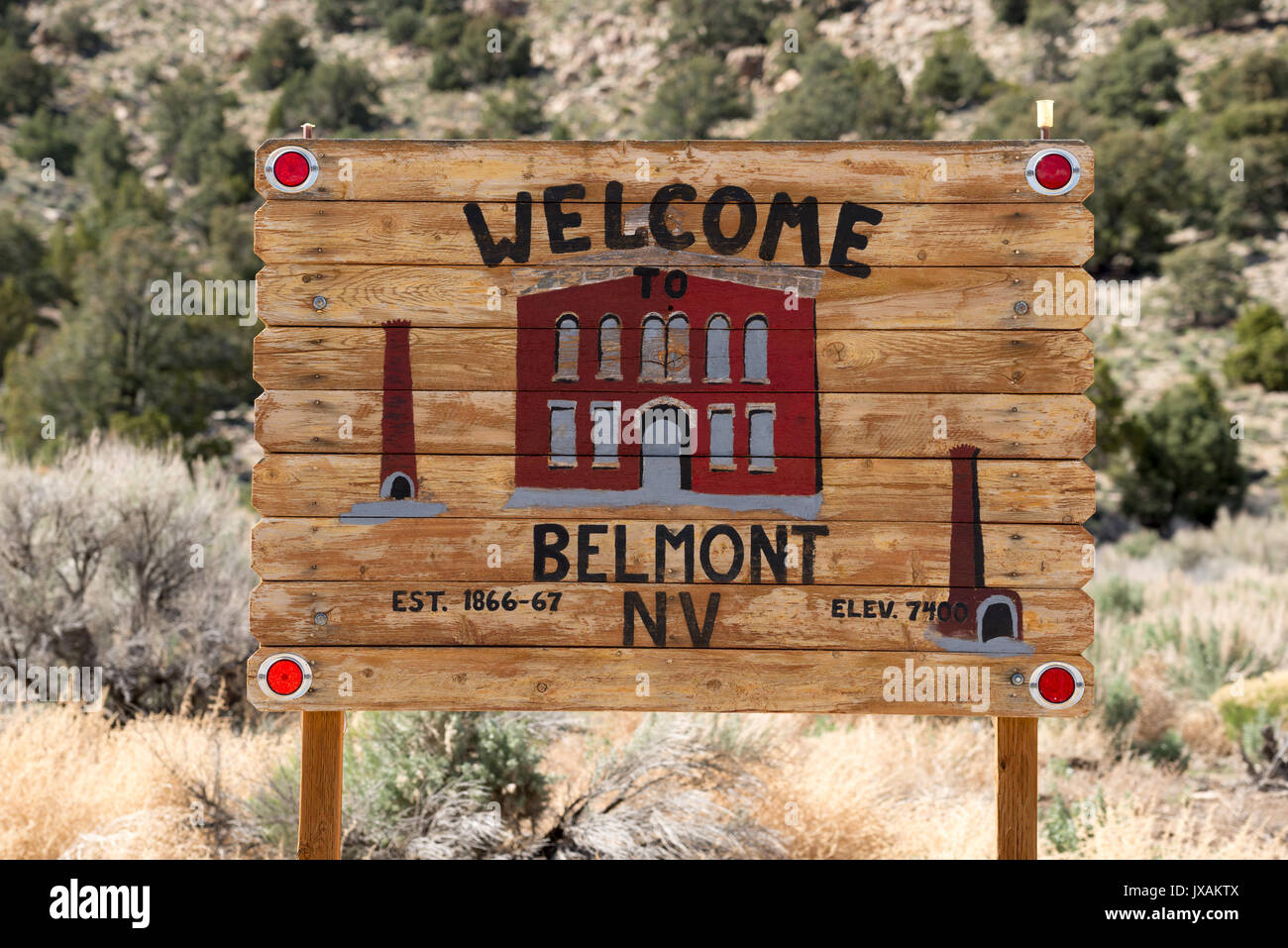 Welcome sign at the entrance to the historic mining town of Belmont ...