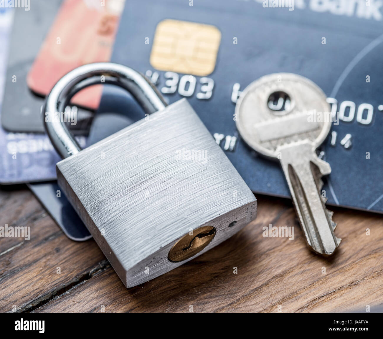 Credit cards and simle mechanical lock. Security concept Stock Photo ...