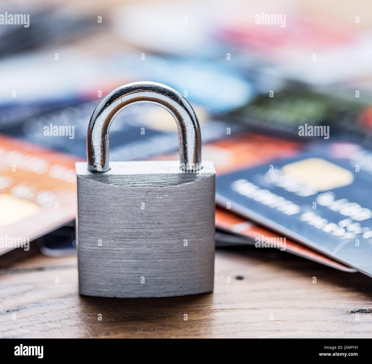 Credit cards and simle mechanical lock. Security concept Stock Photo ...