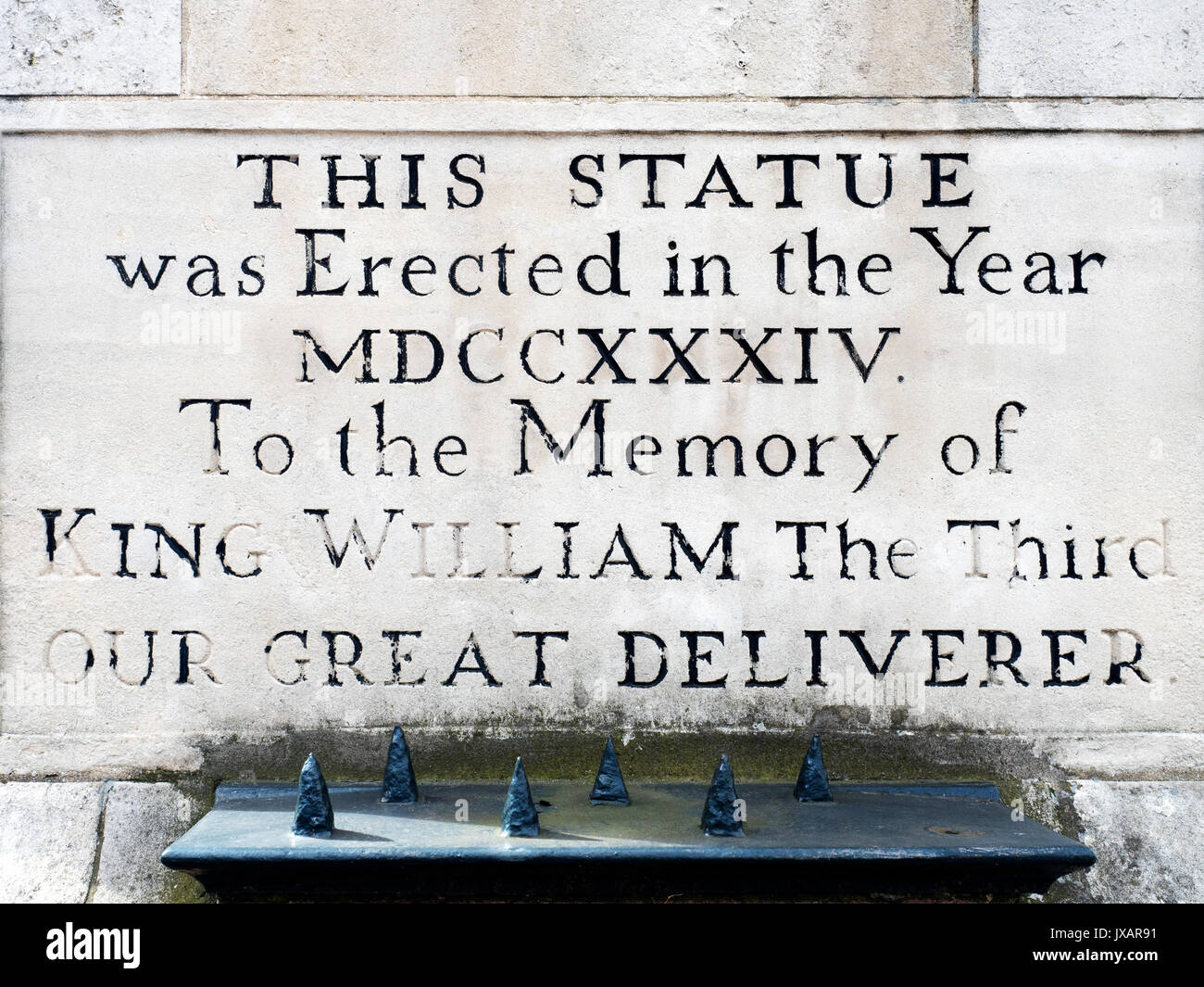 Inscription on the STone Plinth at the King William Statue in Market ...