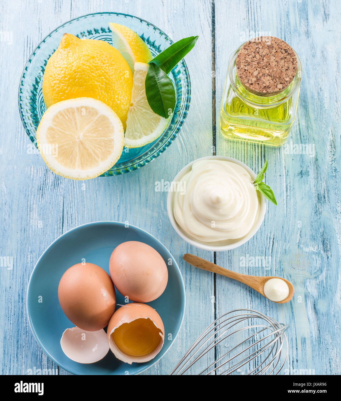 Natural mayonnaise ingredients and the sauce itself Stock Photo - Alamy