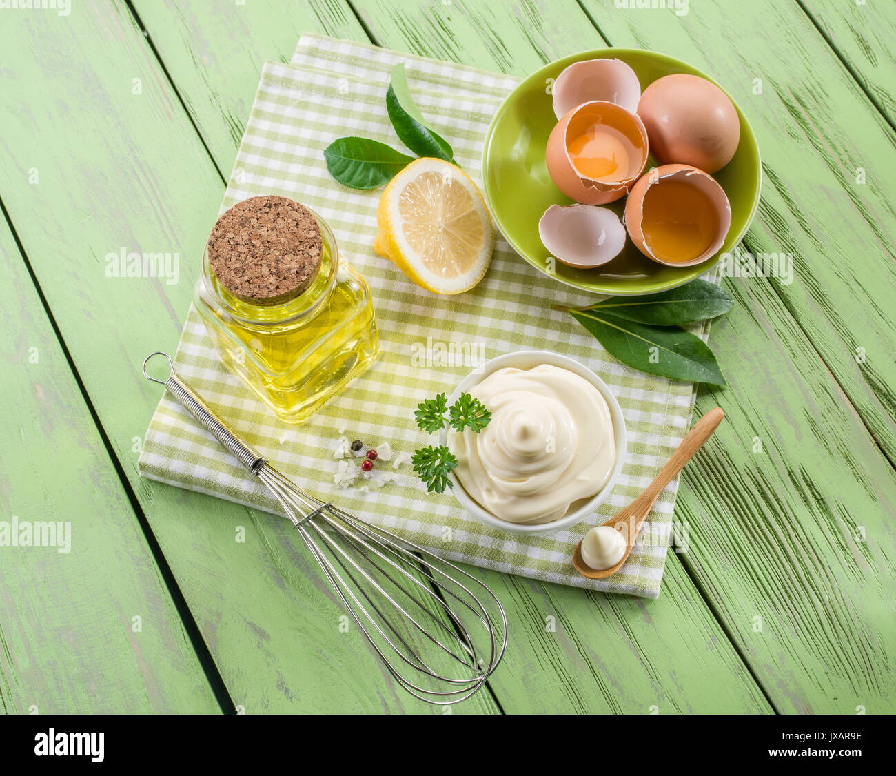 Natural mayonnaise ingredients and the sauce itself Stock Photo - Alamy