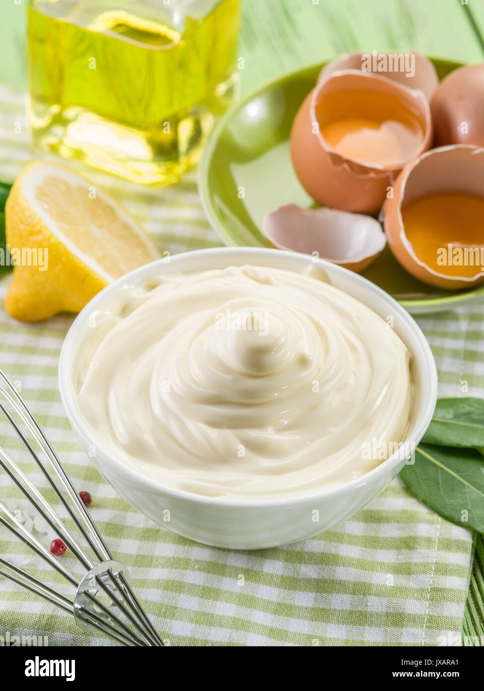 Natural mayonnaise ingredients and the sauce itself Stock Photo - Alamy
