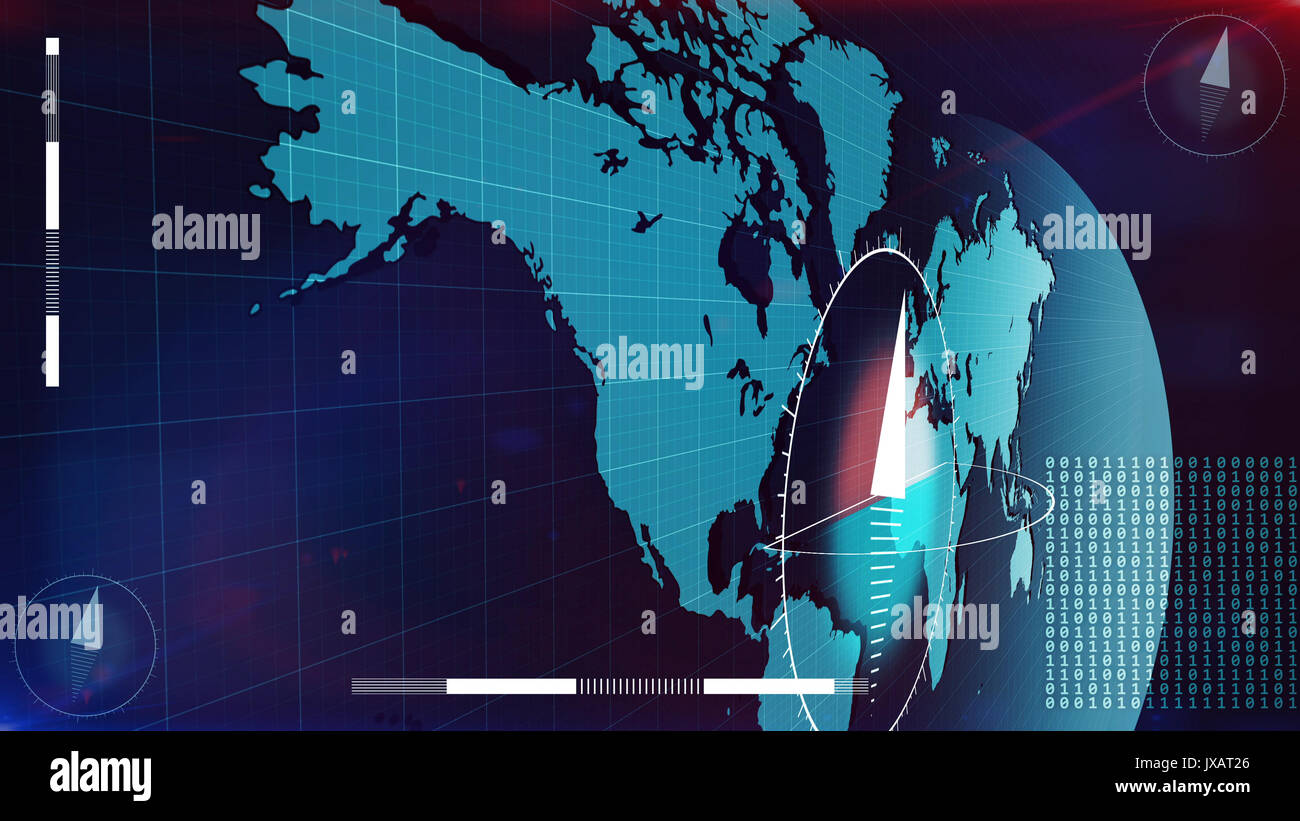 3d illustration of the Internet map in light blue colors with compass ...