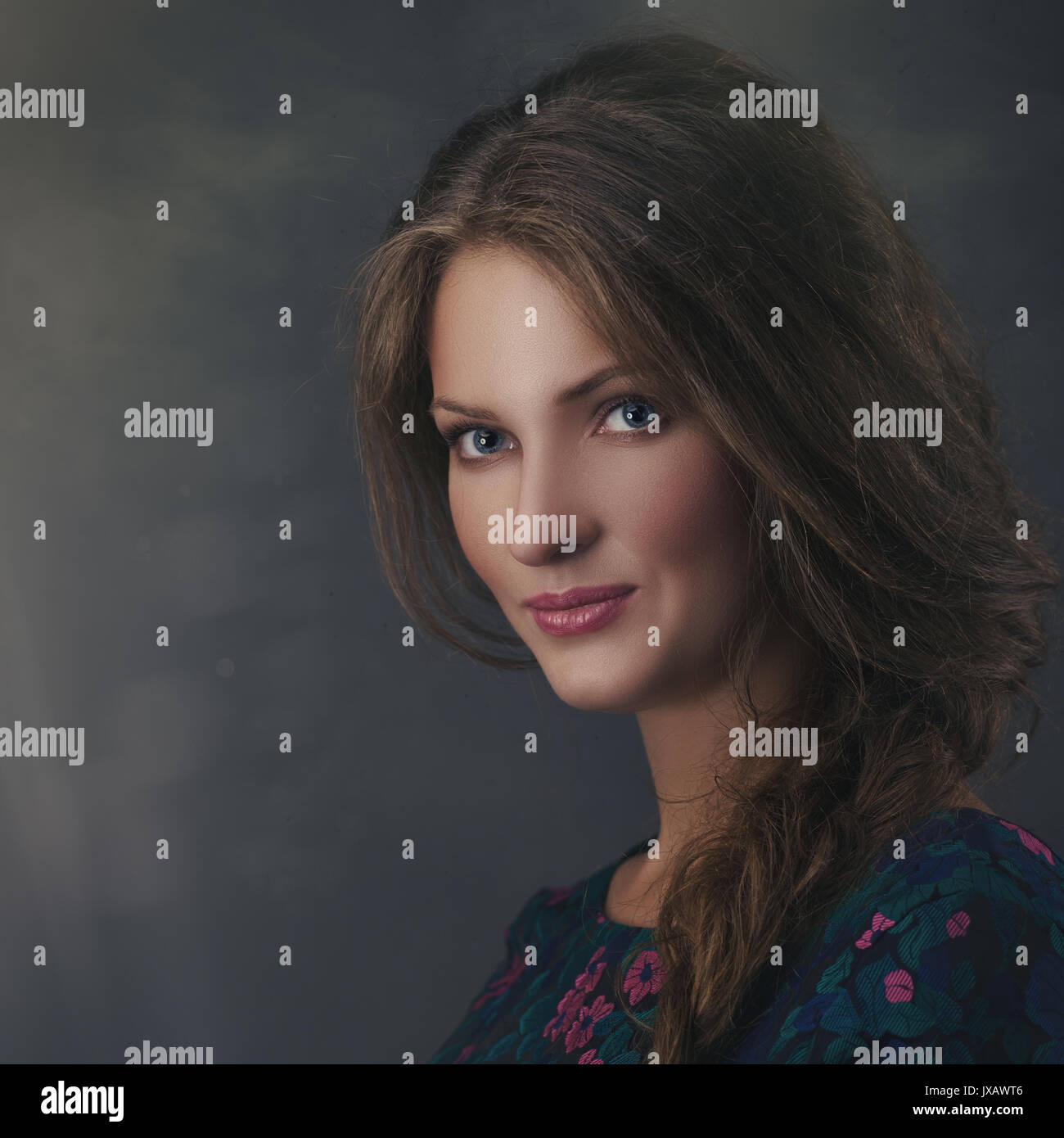 Grungy female portrait. Retro styled classic dramatic light Stock Photo ...