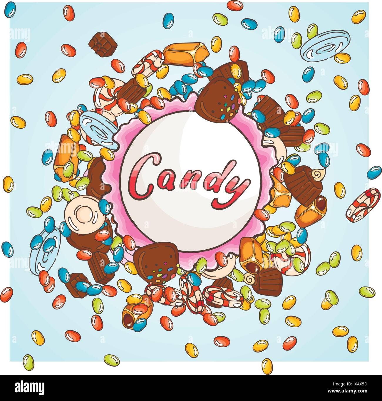 Label sweet shop. Swirl candy, chocolate, lollipop, caramel, cream ...