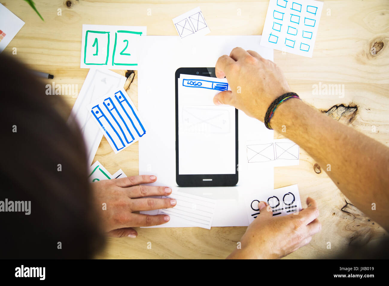 mobile design wireframe plan Stock Photo - Alamy