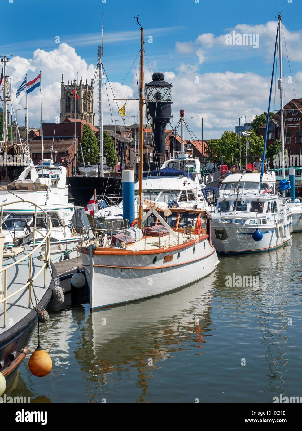 Boats and Spurn Lightship at Hull Marina Hull Yorkshire England Stock ...