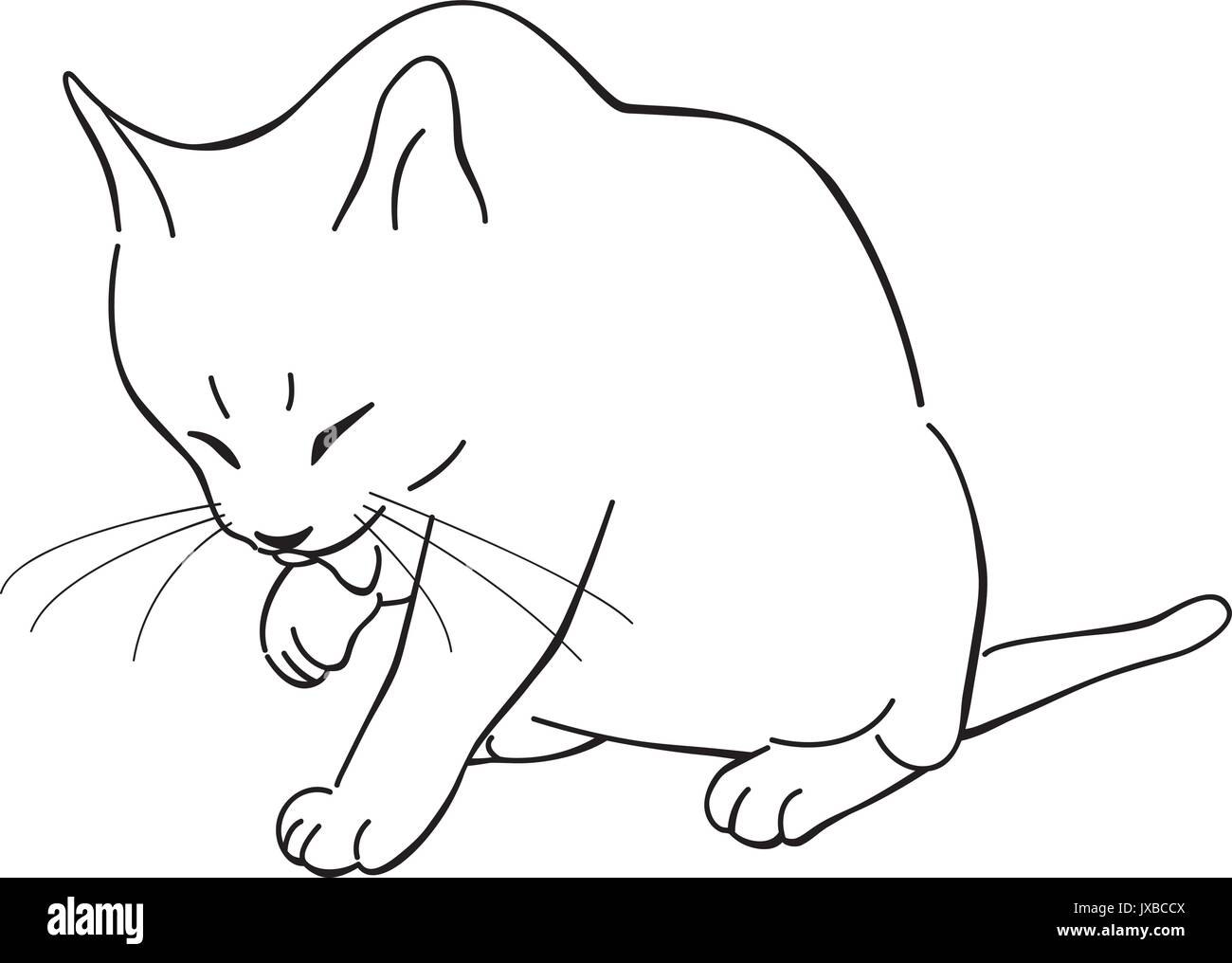 cat grooming herself line, cute cat illustration Stock Vector Image ...