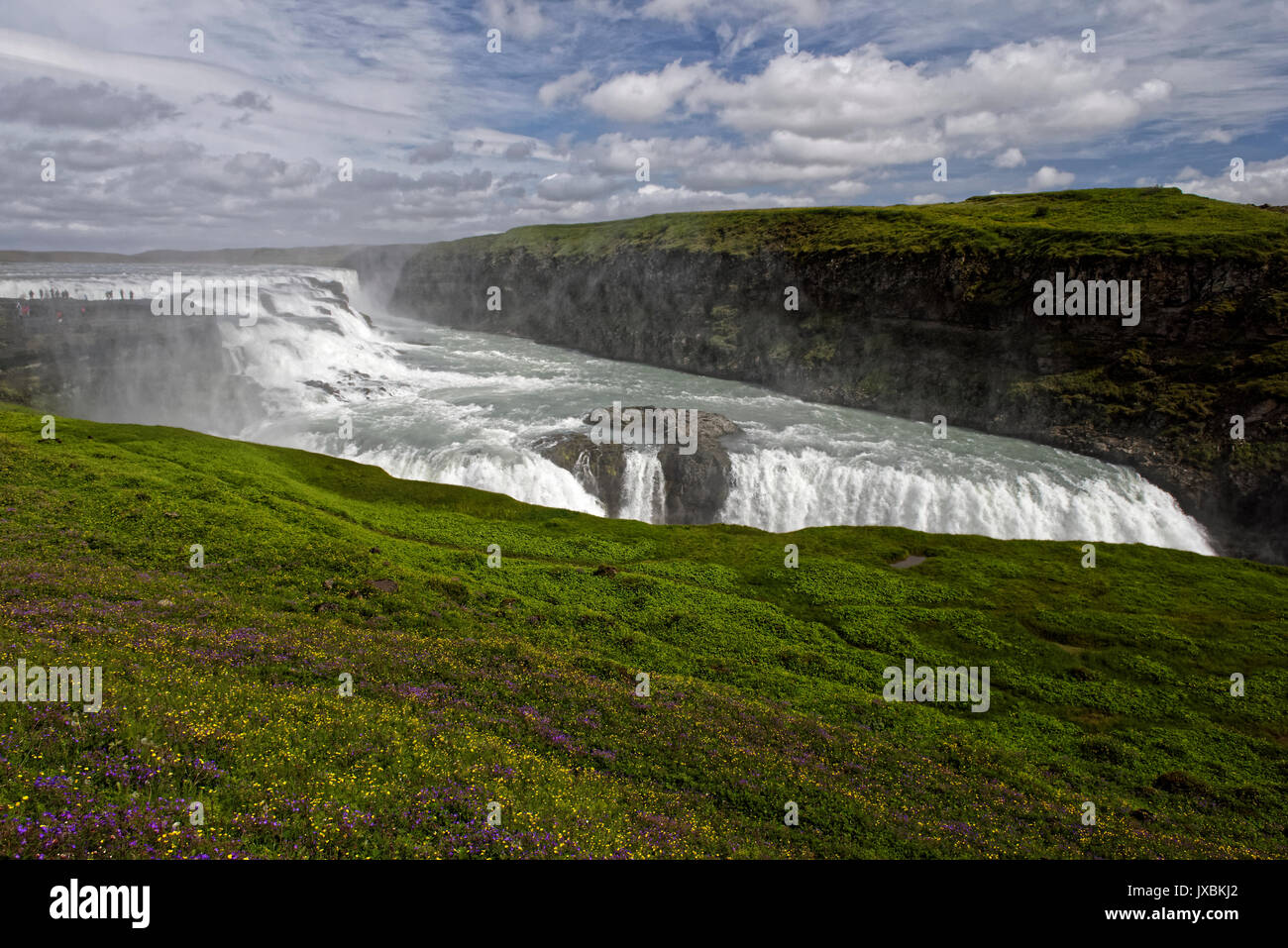 Gullfoss Falls, Golden Falls, drops 32 meters, 105 ft into a canyon ...
