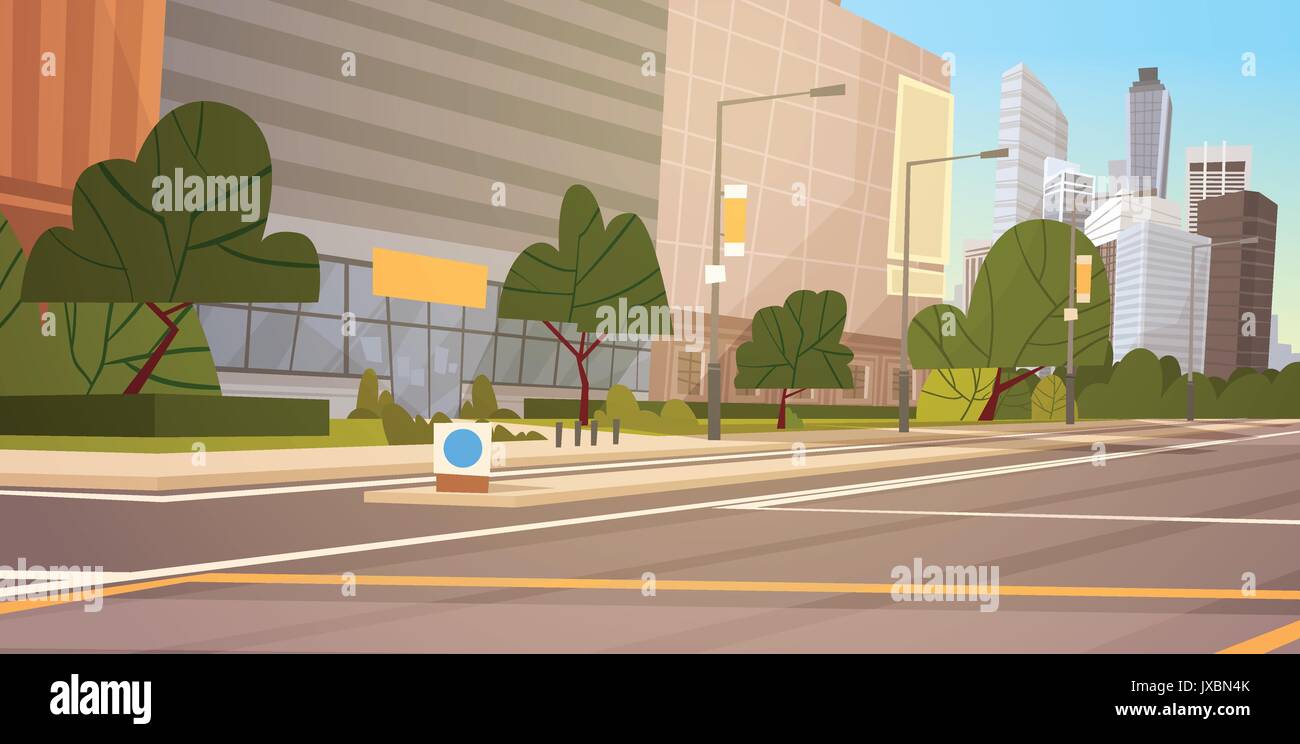 City Street Skyscraper Buildings View Modern Cityscape Empty Downtown ...