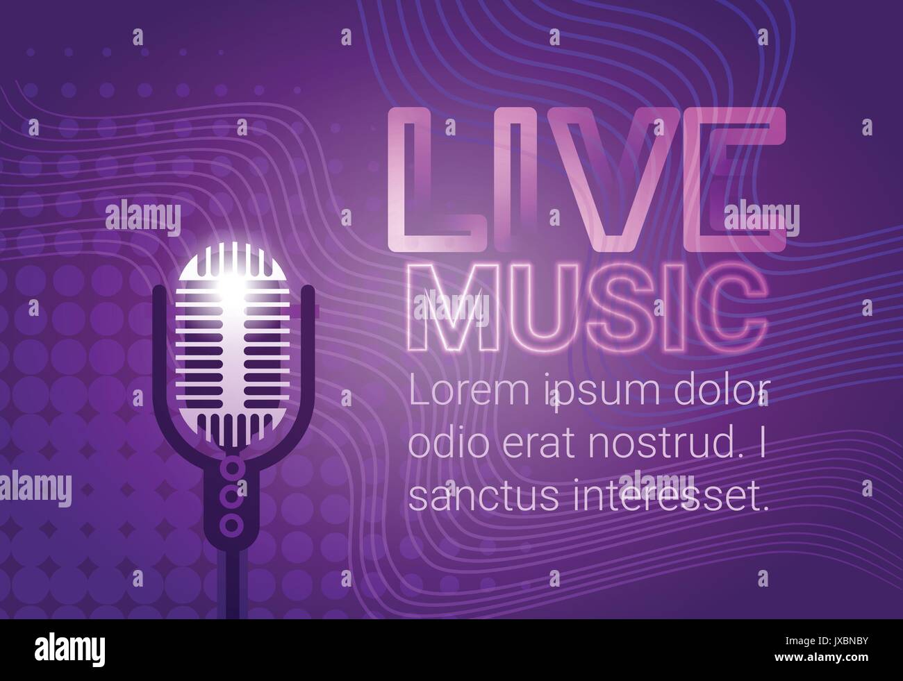 Live Music Microphone Banner Colorful Pop Art Style Modern Musical ...