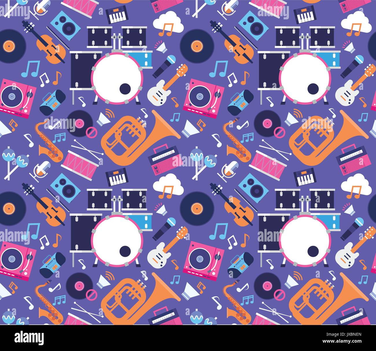 Seamless Pattern Music Instruments And Equipment Electronics Icons ...