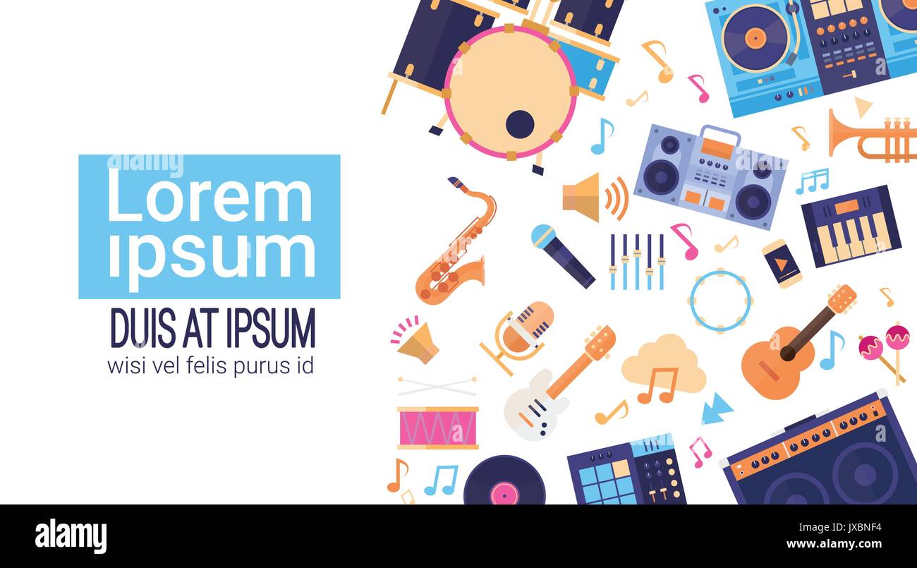 Music Instruments And Equipment Electronics Icons Banner With Copy ...