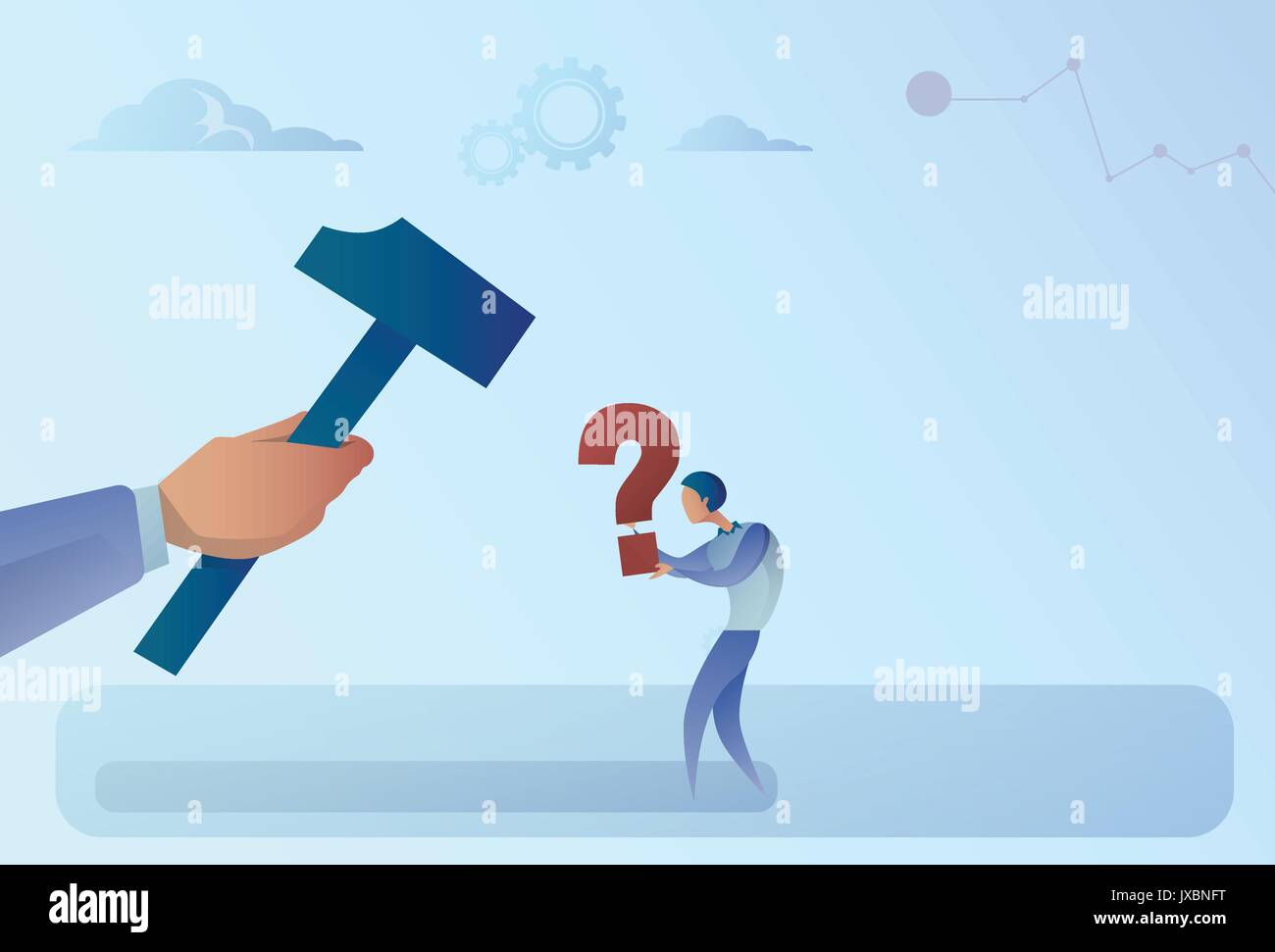 Business Man Hand Hitting Question Mark With Hammer Stock Vector Image ...