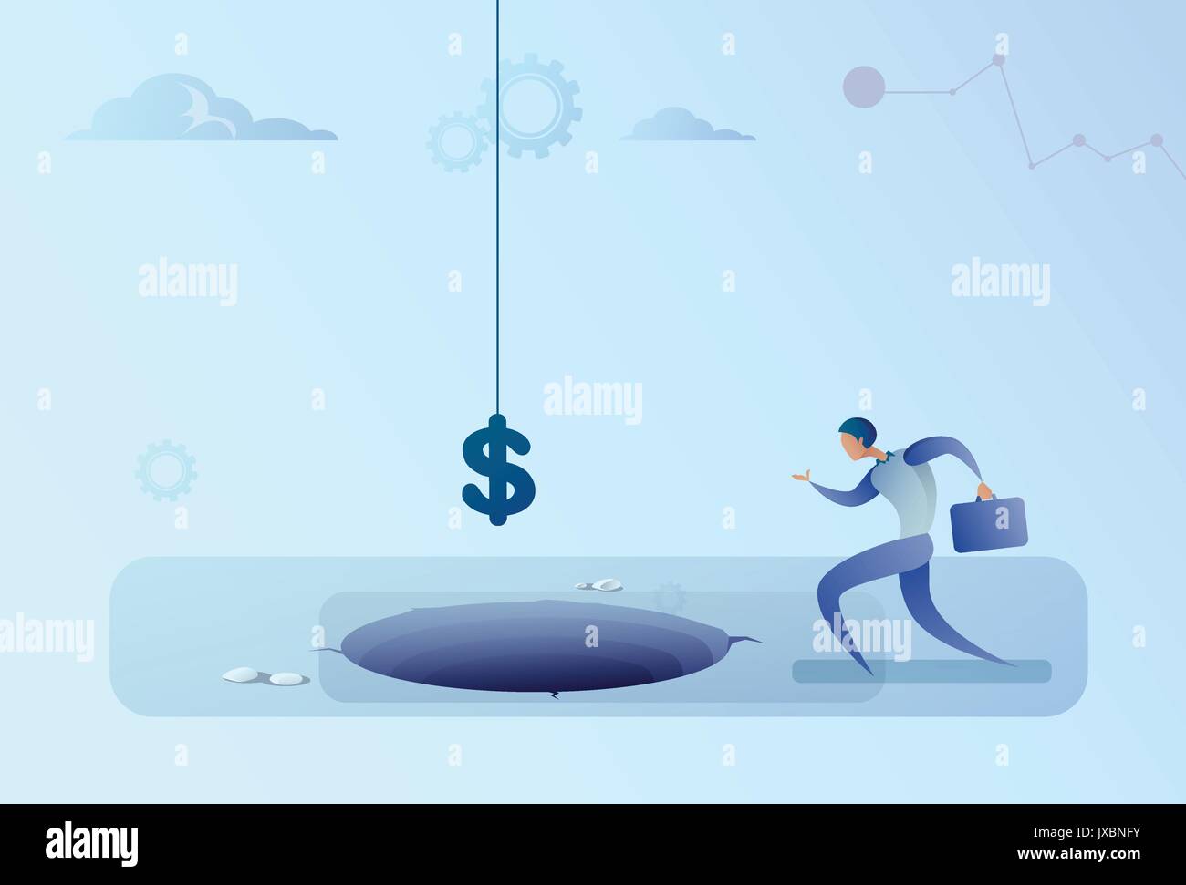 Business Man Run To Dollar Sign Falling In Hole Finance Crisis Concept ...