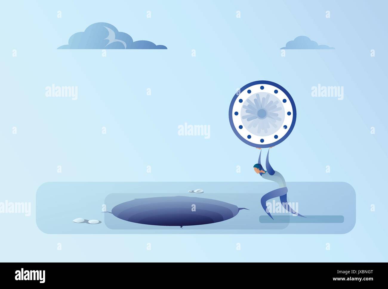 Business Man Throwing Clock In Hole Time Management Deadline Concept ...