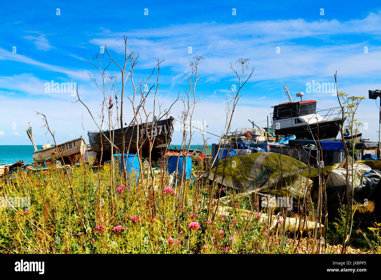 Boats on Deal Beach in summer Stock Photo - Alamy