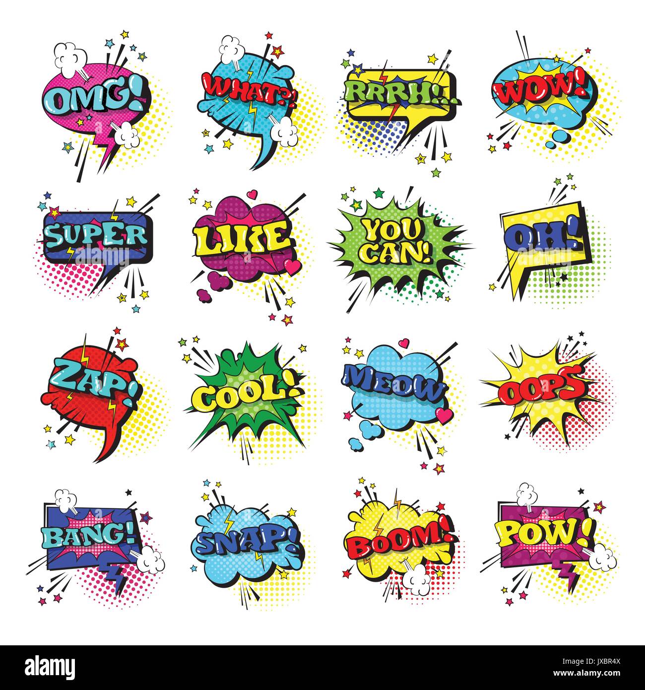 Comic Speech Chat Bubble Set Pop Art Style Sound Expression Text Icons ...