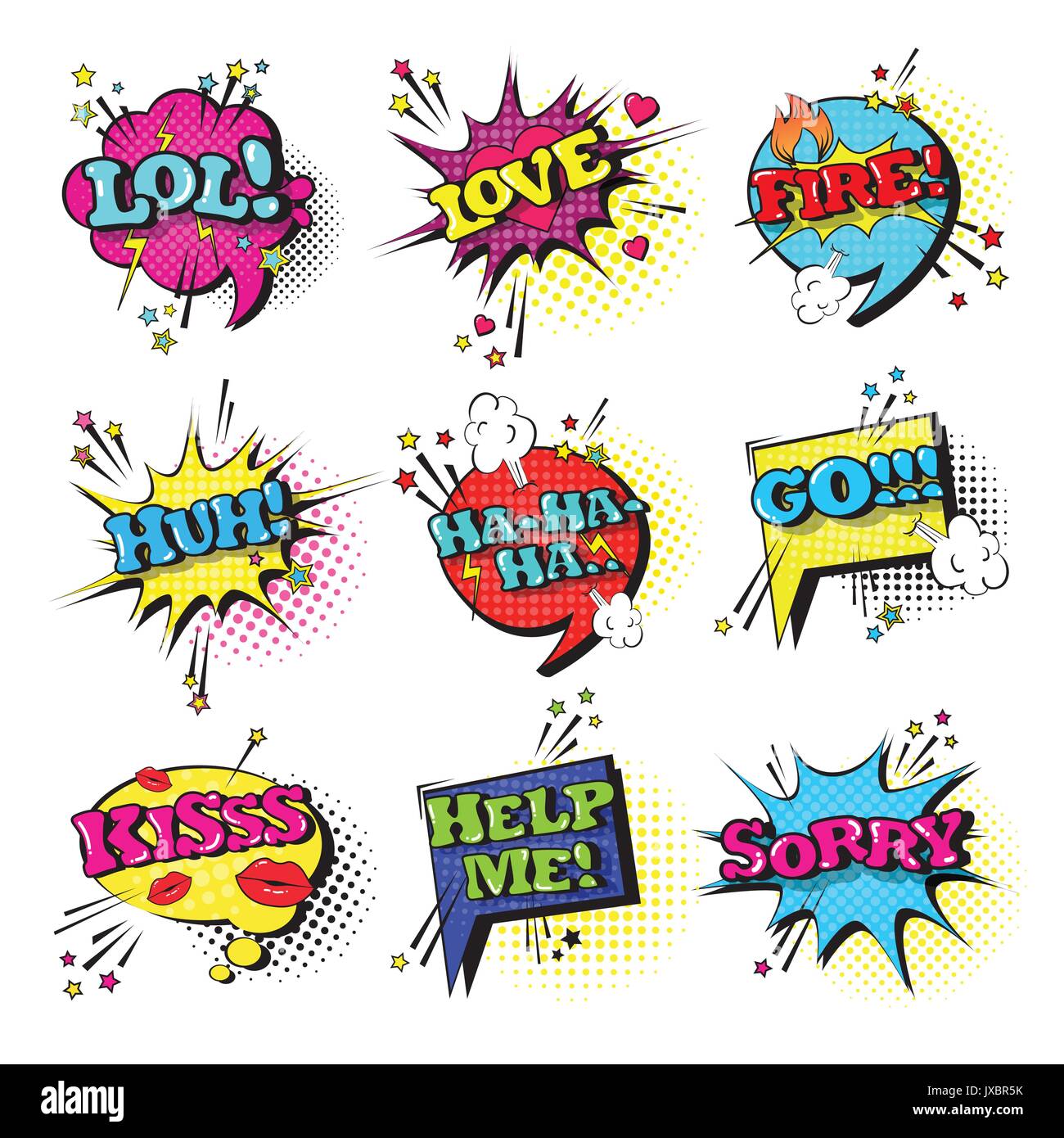 Comic Speech Chat Bubble Set Pop Art Style Sound Expression Text Icons ...