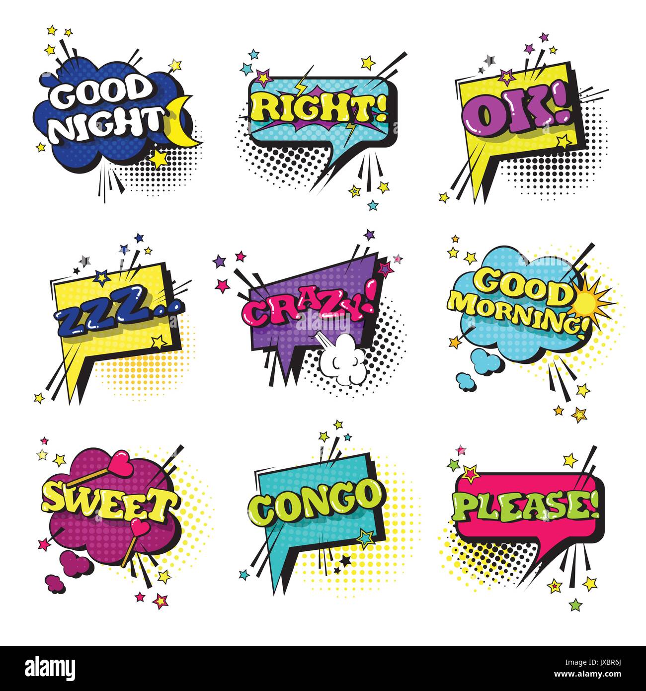Comic Speech Chat Bubble Set Pop Art Style Sound Expression Text Icons ...