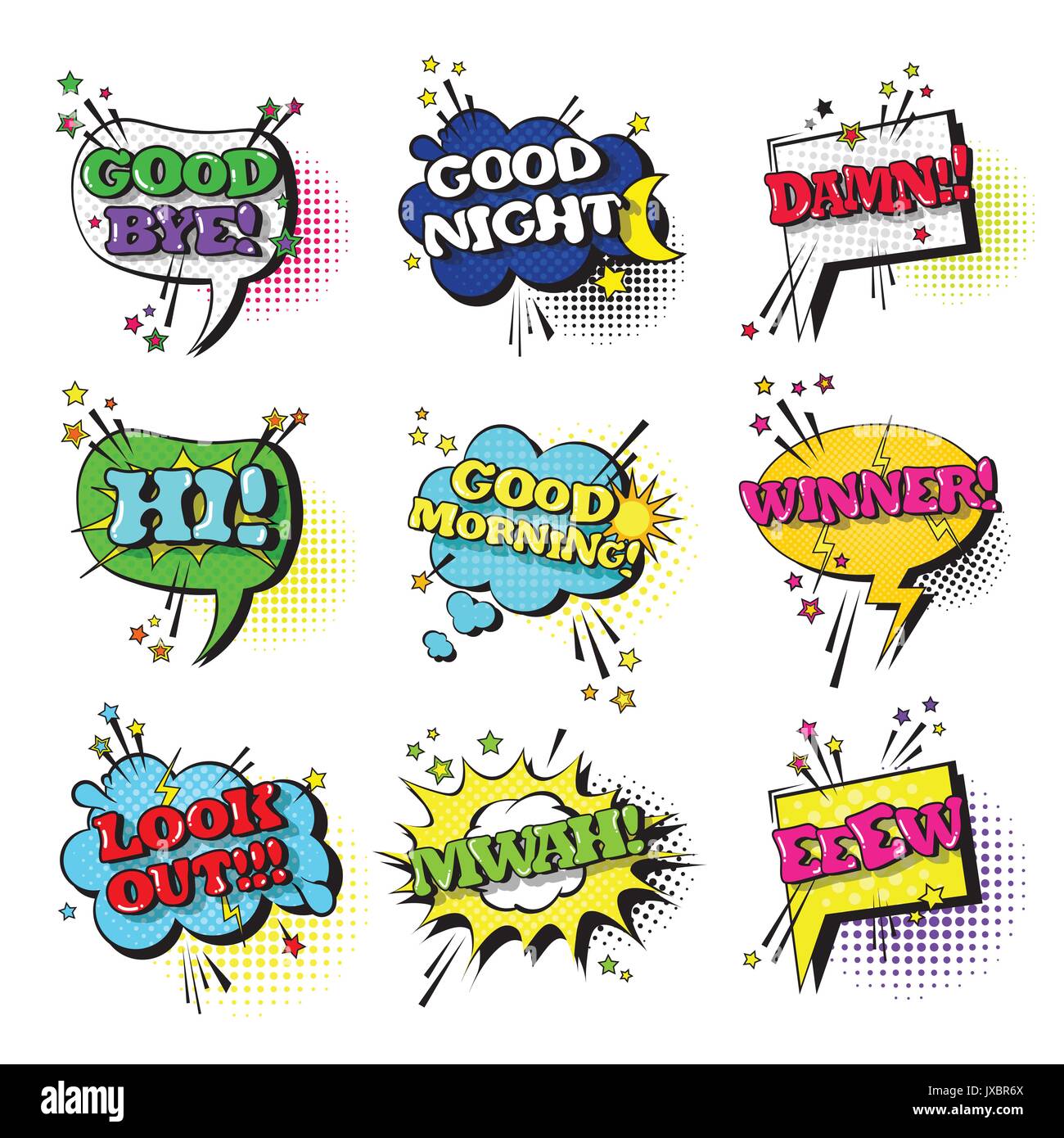 Comic Speech Chat Bubble Set Pop Art Style Sound Expression Text Icons ...