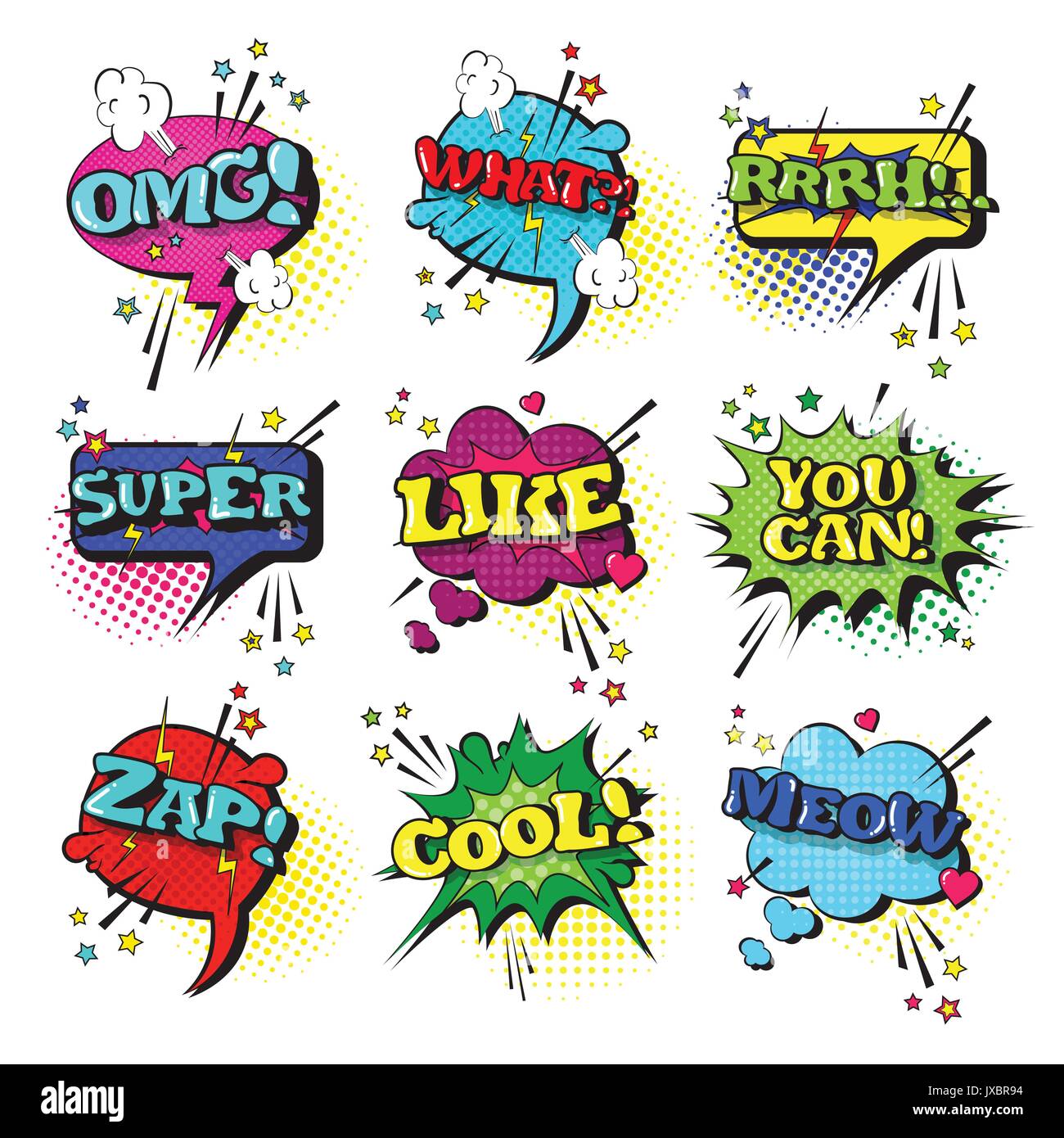 Comic Speech Chat Bubble Set Pop Art Style Sound Expression Text Icons ...