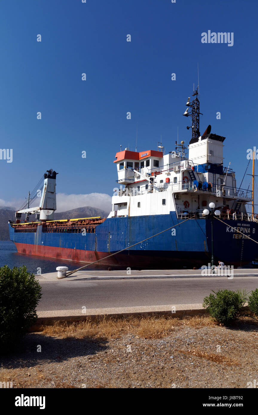 Ship docked in Lakki Harbour, Leros Island, Dodecanese Islands, Greece ...