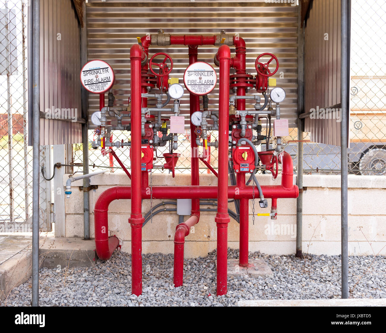 fire prevention system, with pressure gauge and hand wheels, color red ...