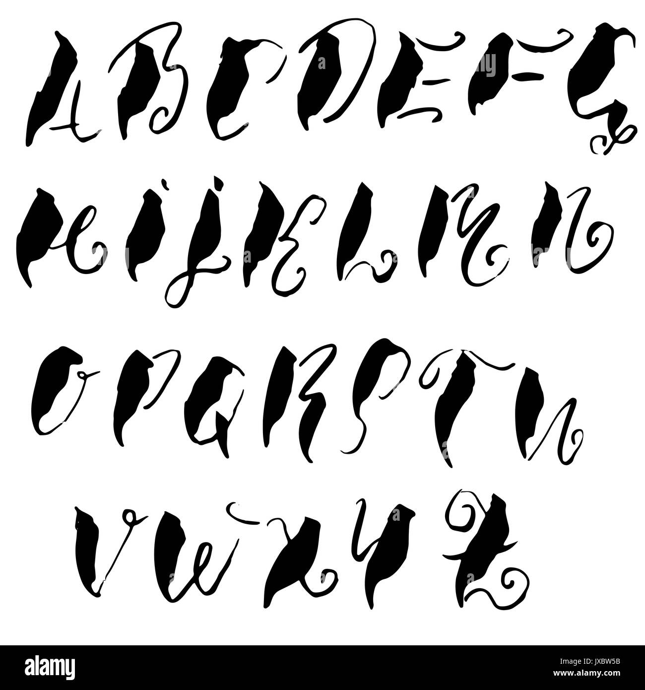 Hand drawn elegant calligraphy font. Modern brush lettering. Grunge ...