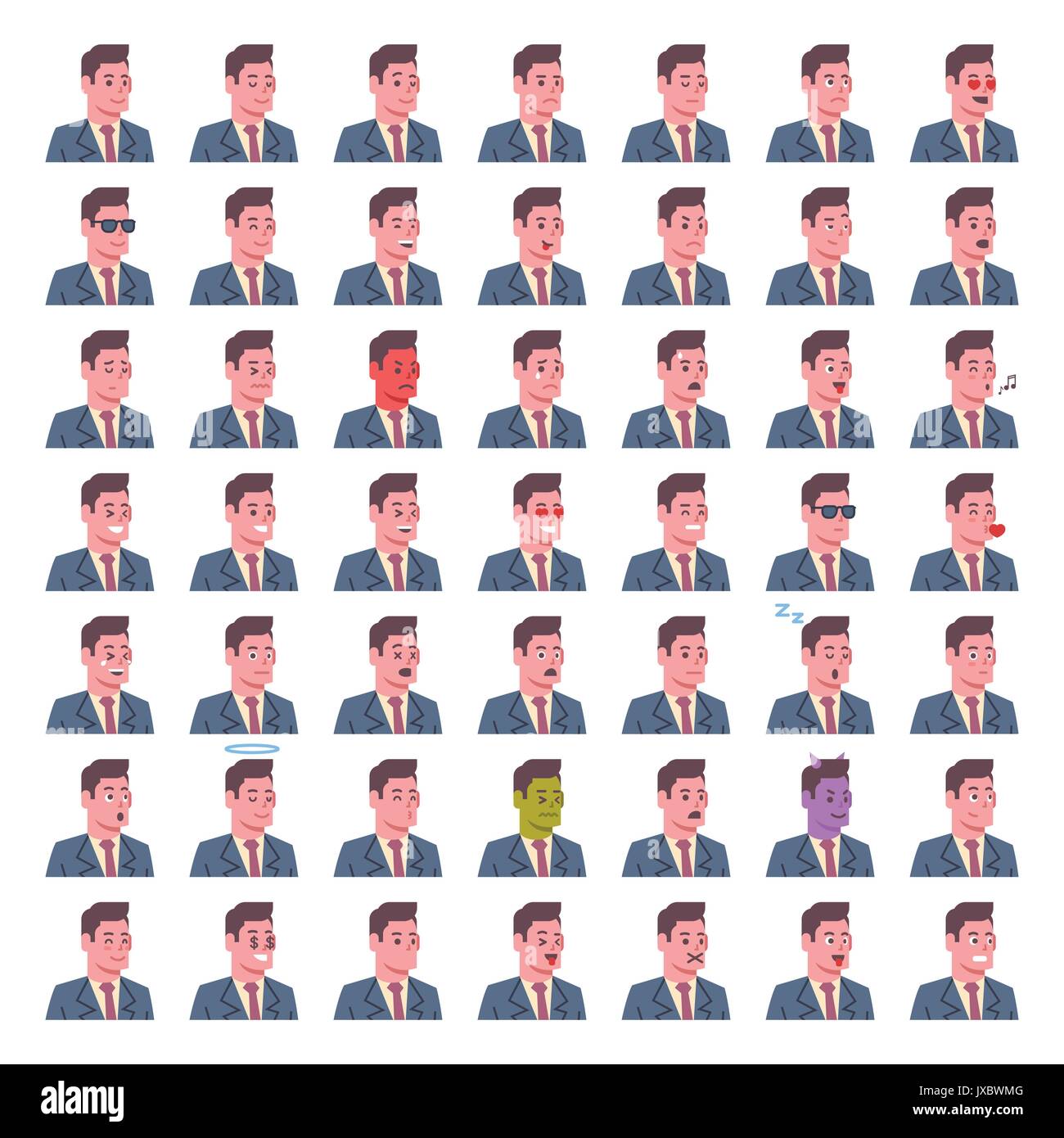 Male Smiling Emotion Icons Set Isolated Avatar Man Facial Expression ...