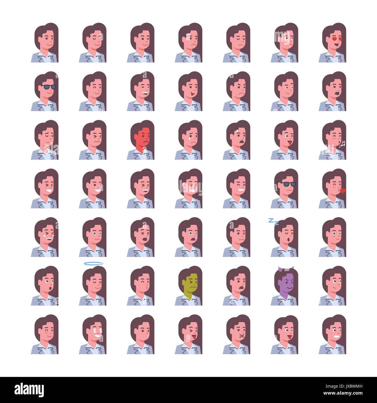 Female Smiling Emotion Icons Set Isolated Avatar Woman Facial ...