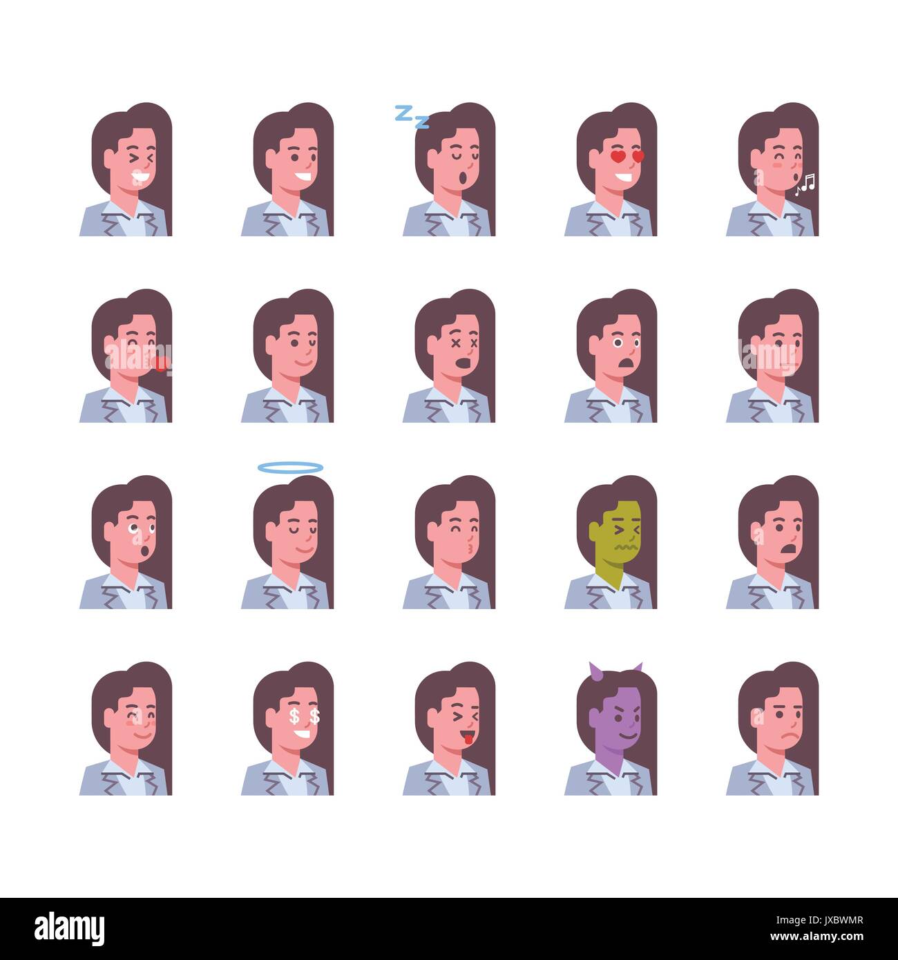 Emoji emoticon smiley vector set girl hi-res stock photography and ...