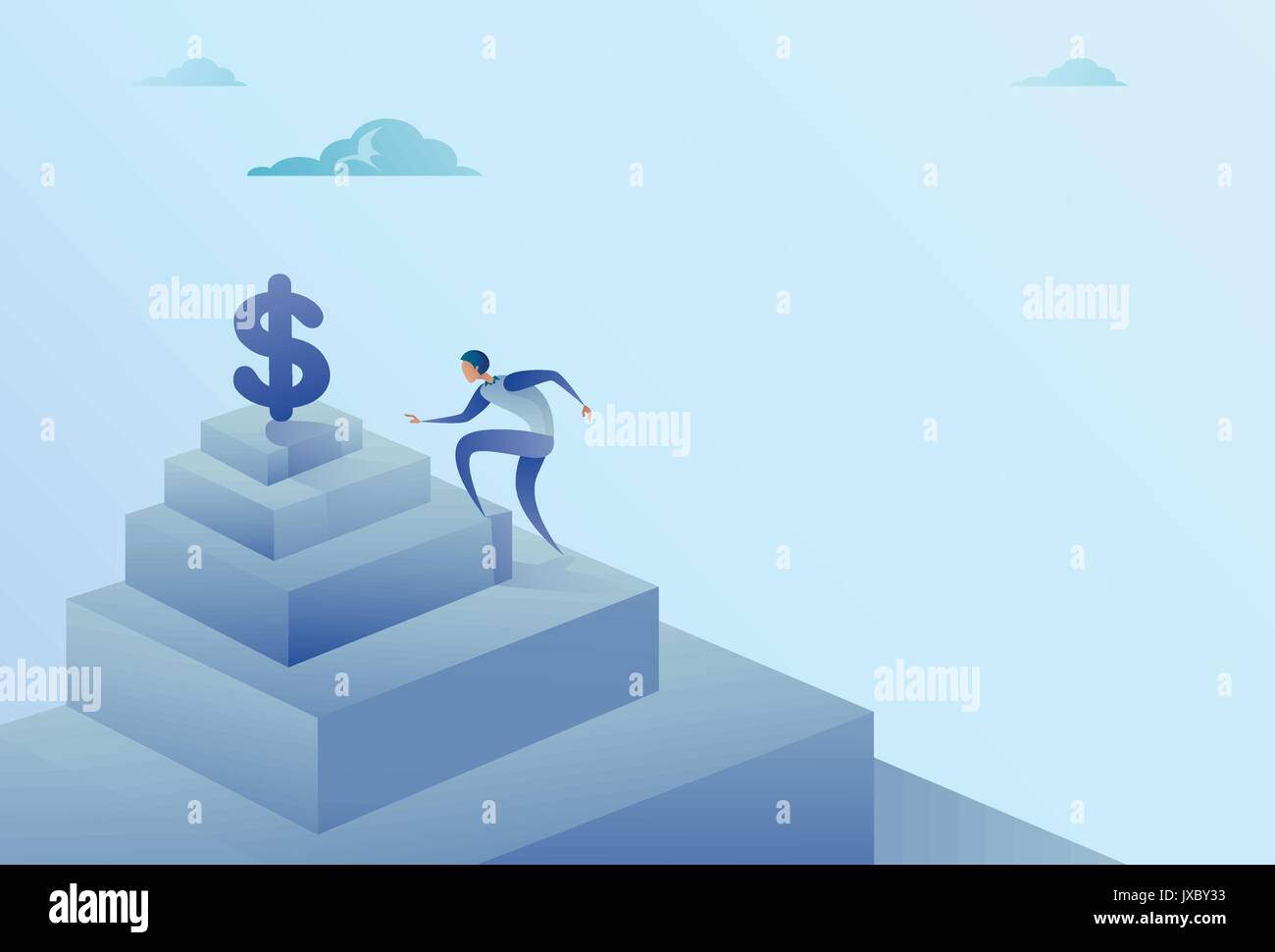 Business Man Climbing Stairs To Dollar Sign Finance Growth Success ...