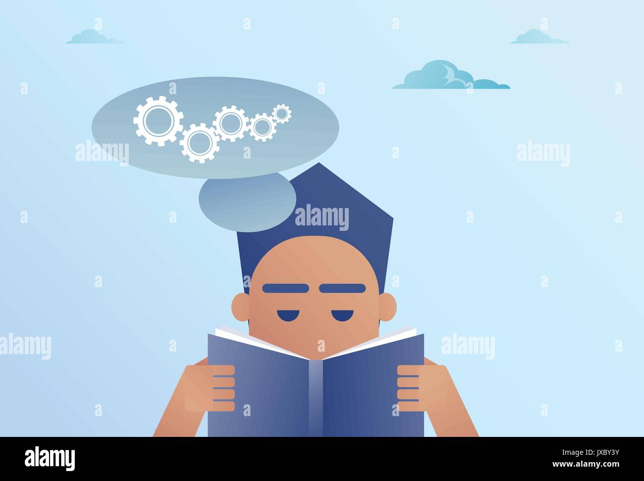 Business Man Reading Book Chat Bubble With Cogwheel Brainstorming ...