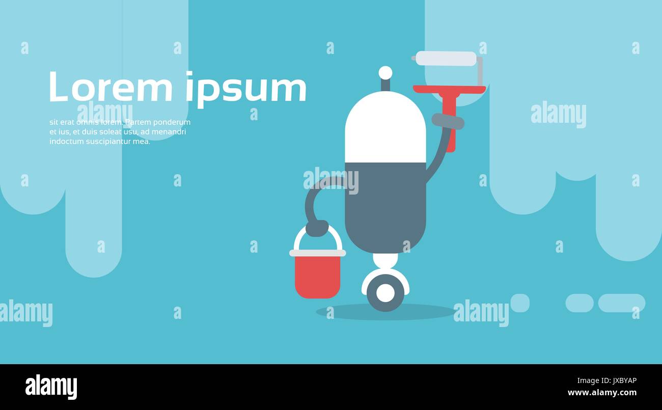 Modern Robot Painting Wall Artificial Intelligence Technology Concept ...