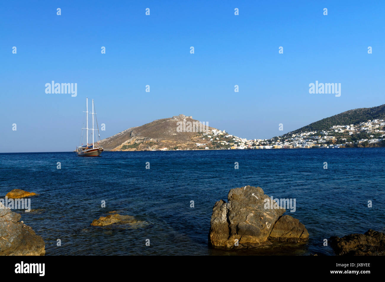 Aghia Marina and Panteli Casle from Alinta, Alinta bay, Leros ...