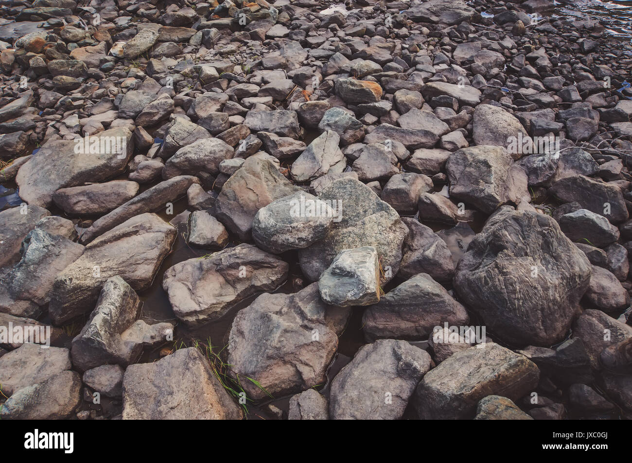 grey smooth stones in the river in the background Stock Photo - Alamy