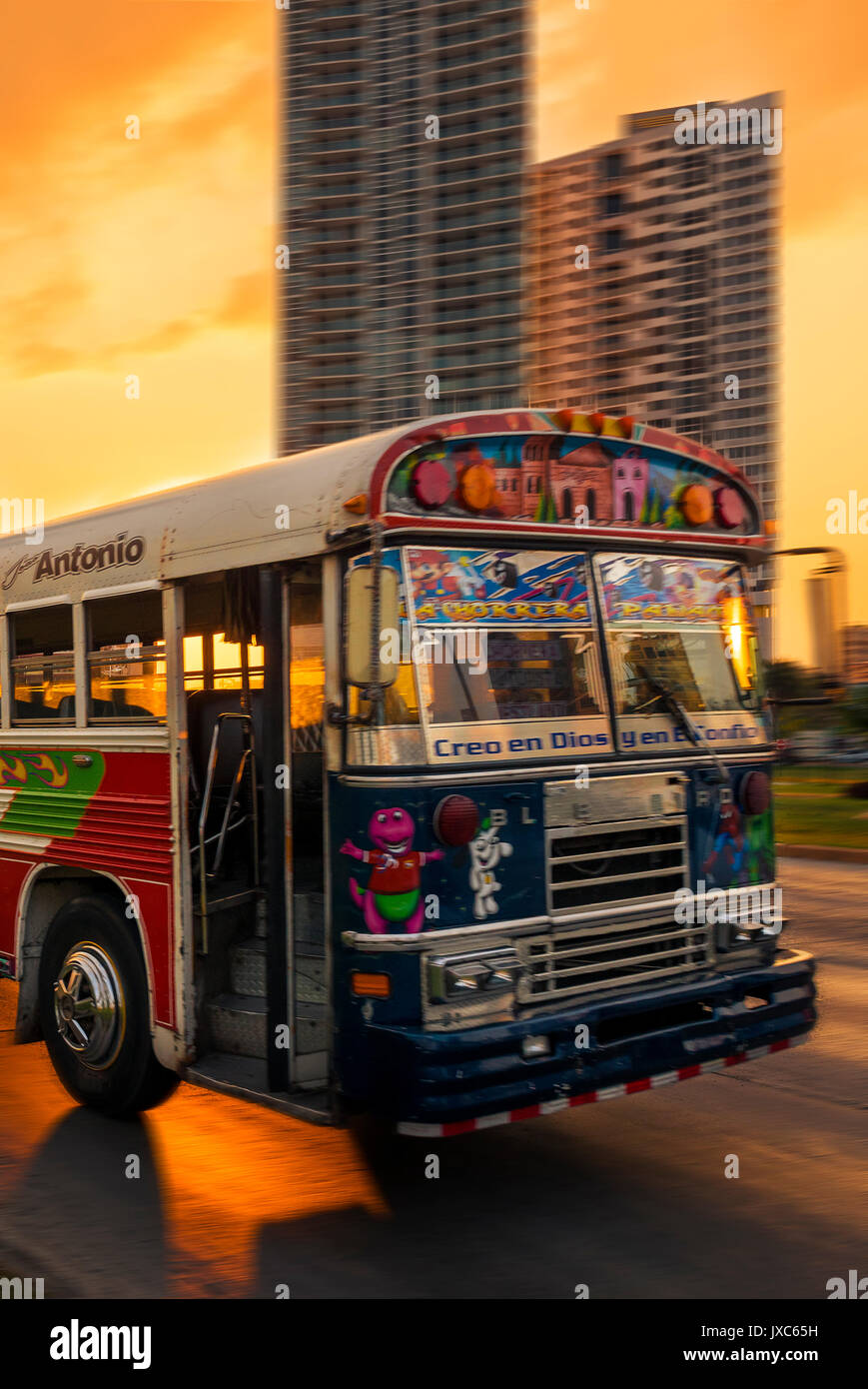 Panama City, Panama - March 18, 2014: A Red Devil bus in Panama City ...