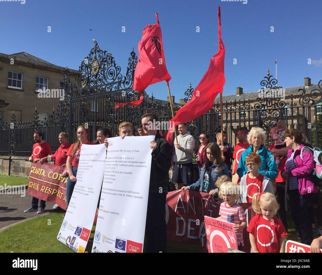 An Irish language protest takes place at gates of Hillsborough Castle ...