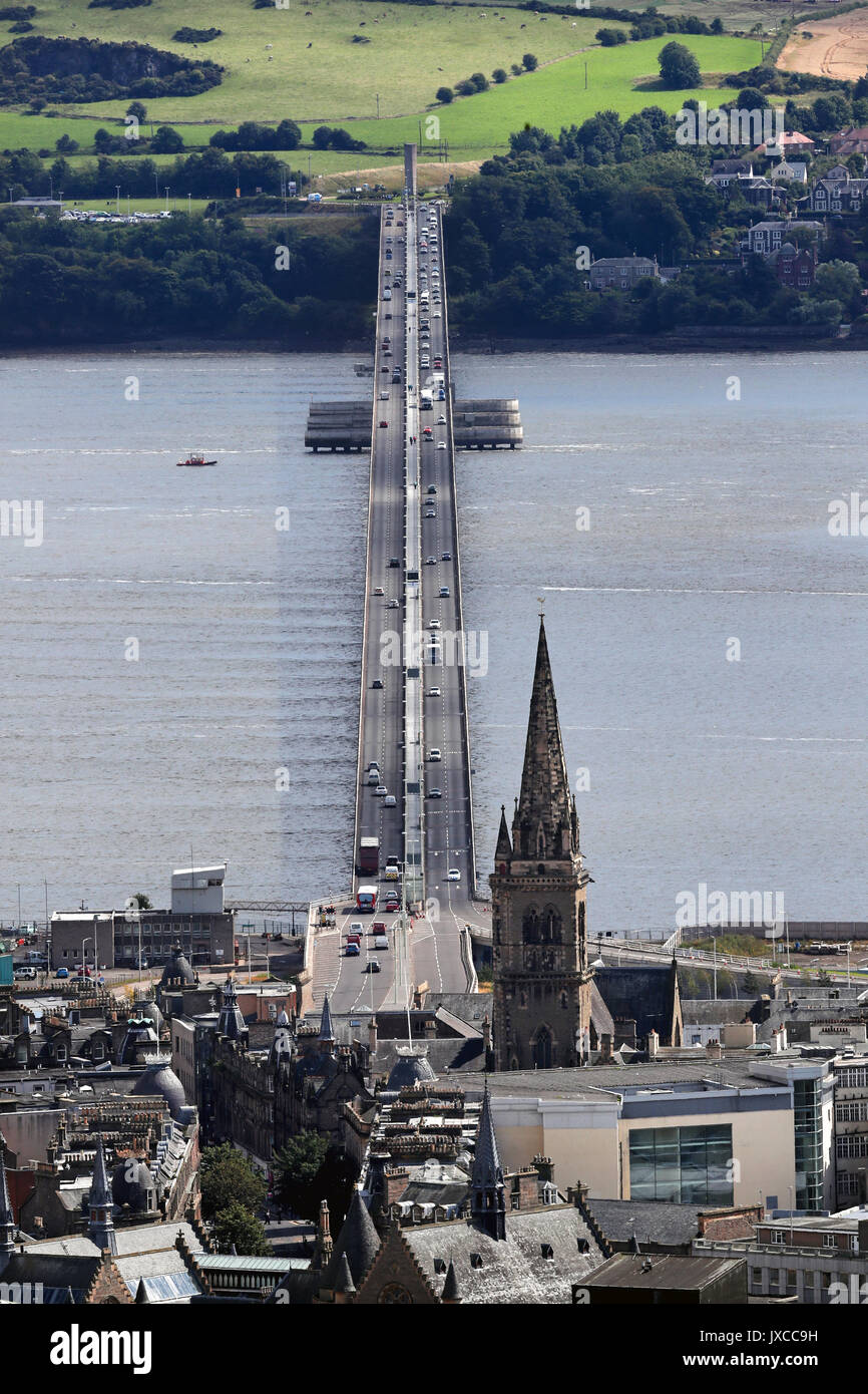 A view of the Tay Bridge across the Firth of Tay from the top of Dundee ...