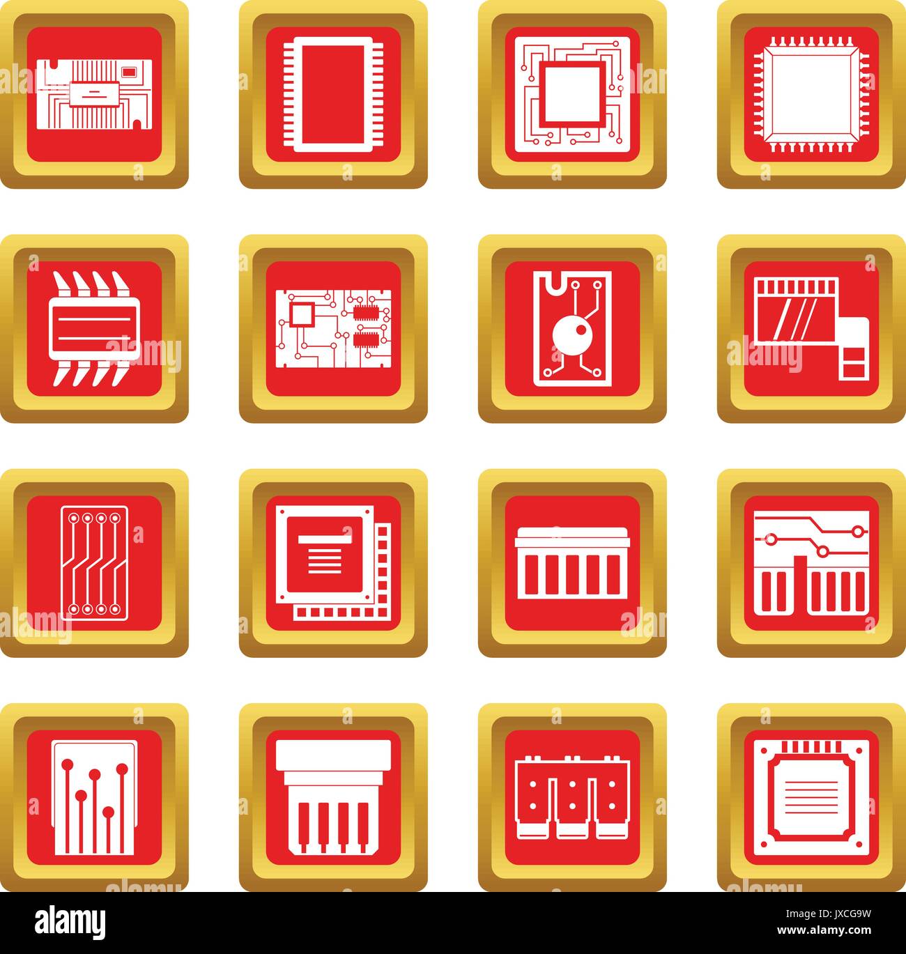 Computer chips icons set red Stock Vector Image & Art - Alamy