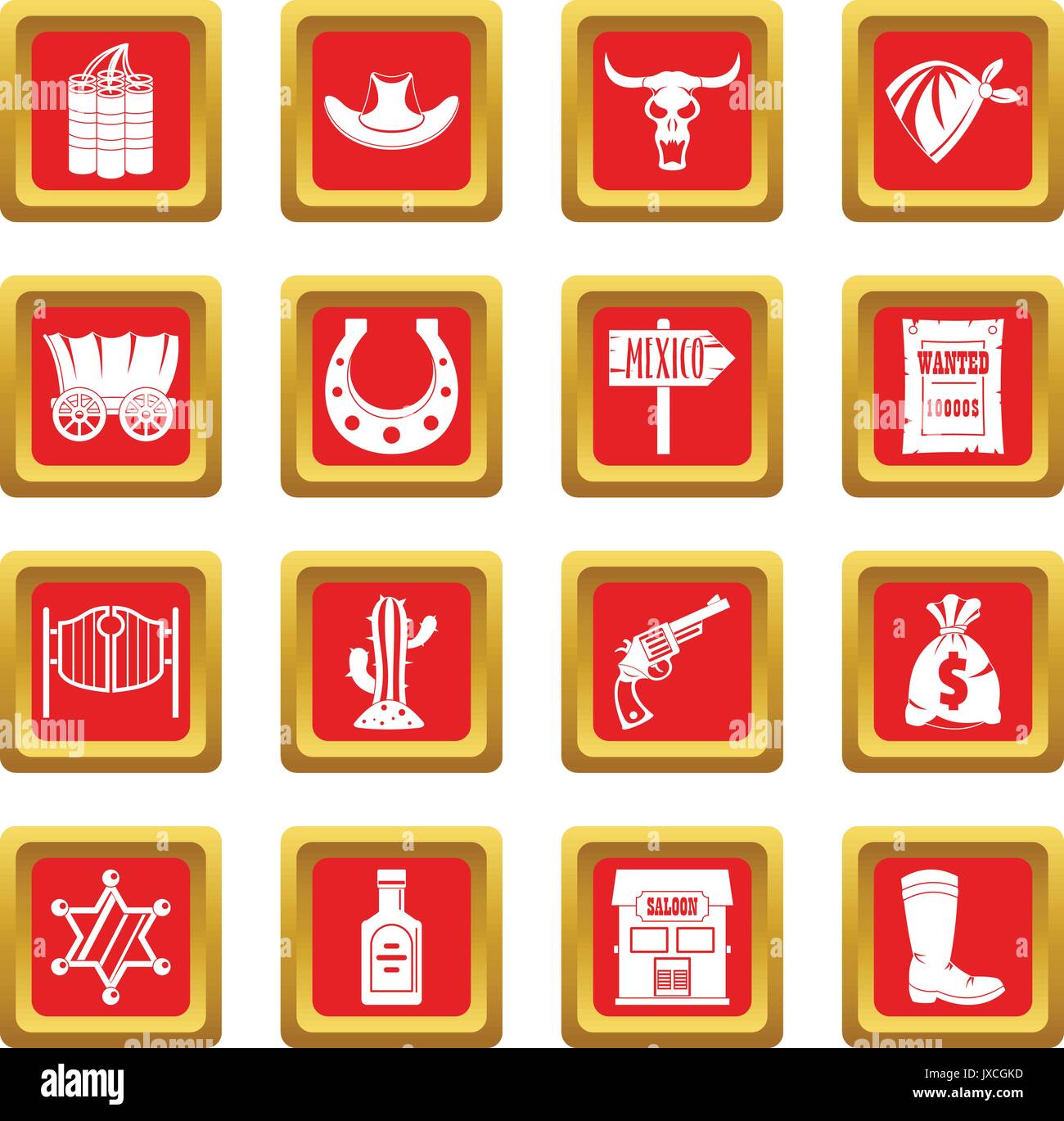 Wild west icons set red Stock Vector Image & Art - Alamy