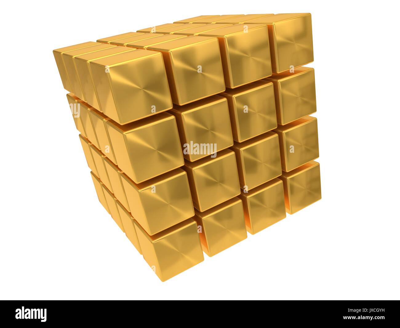 3d illustration of golden cubes. isolated on white Stock Photo - Alamy