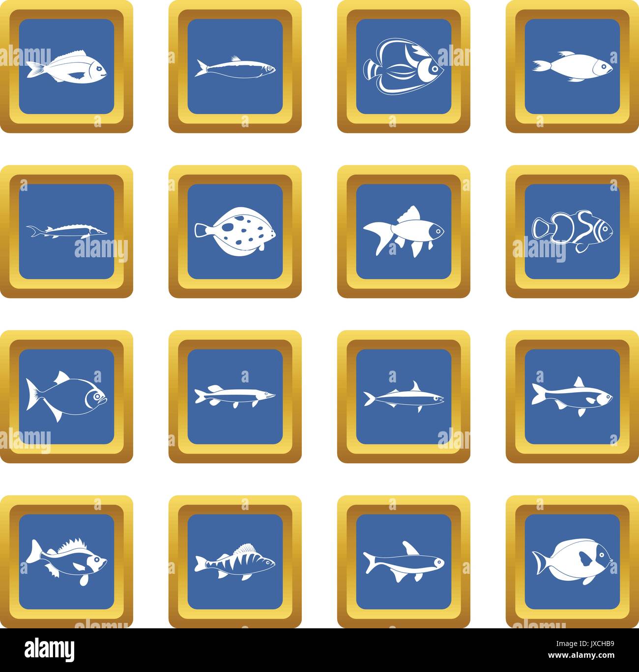 Fish icons set blue Stock Vector Image & Art - Alamy